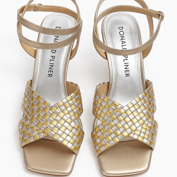 Donald J. Pliner | Shoes | Donald Pliner Metallic Woven Heels Gold ...